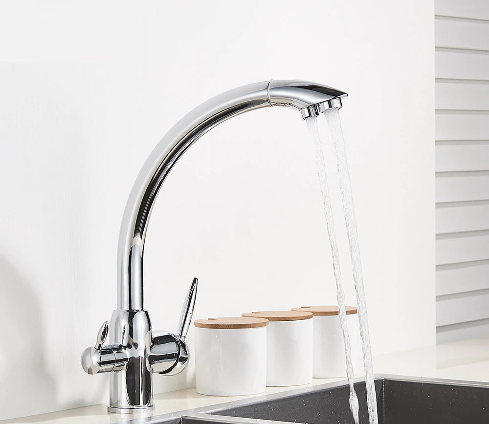 Juno Bright Gold Deck Mount Water Purifing Dual Handle Kitchen Sink ...
