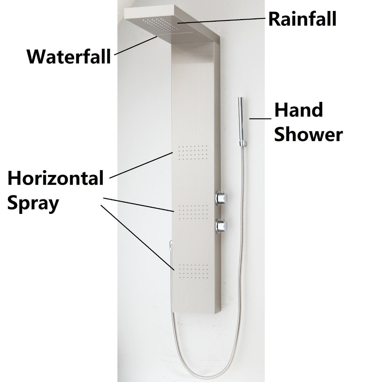 Chrome Finish Jetted Rain Shower Panel with Hand Held Shower Head ...