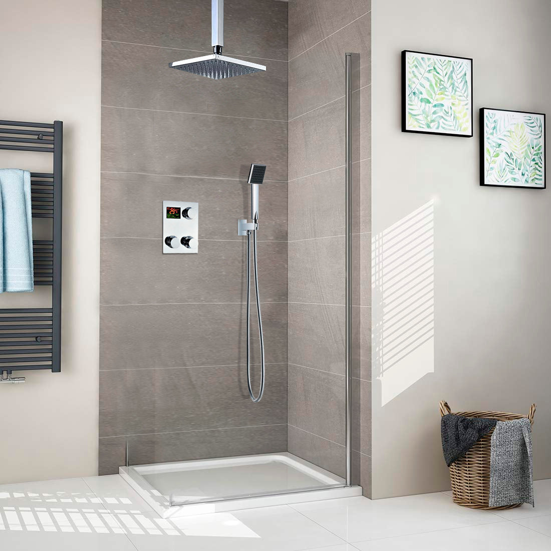 Contemporary Square Shower Head Thermostatic Digital Display Bathroom ...