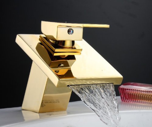 15.5CM Single Handle Waterfall Gold Bathroom Sink Faucet – JunoShowers