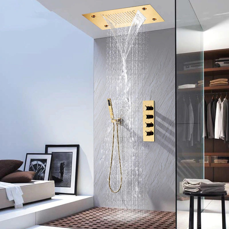 Juno Luxury Romote control LED Rainfall & Waterfall Concealed Gold Sho ...