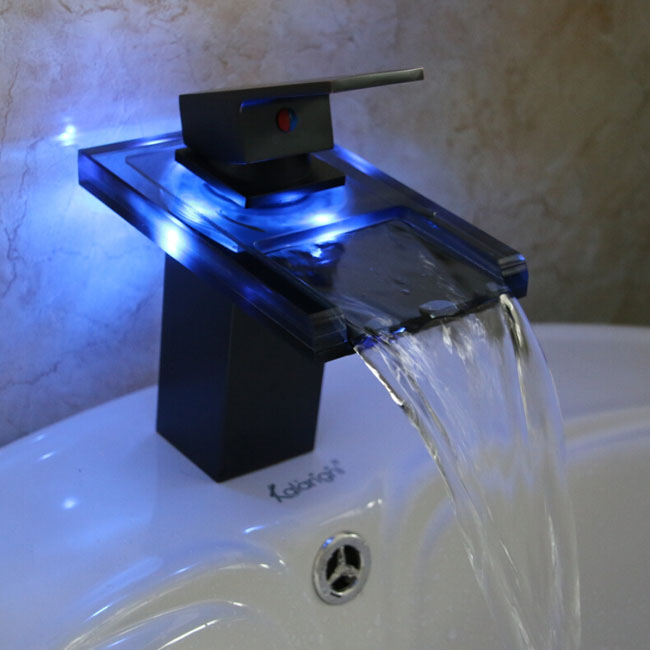 Grenoble 3 LED Color Changing Vanity Sink Waterfall Bathroom Faucet ...
