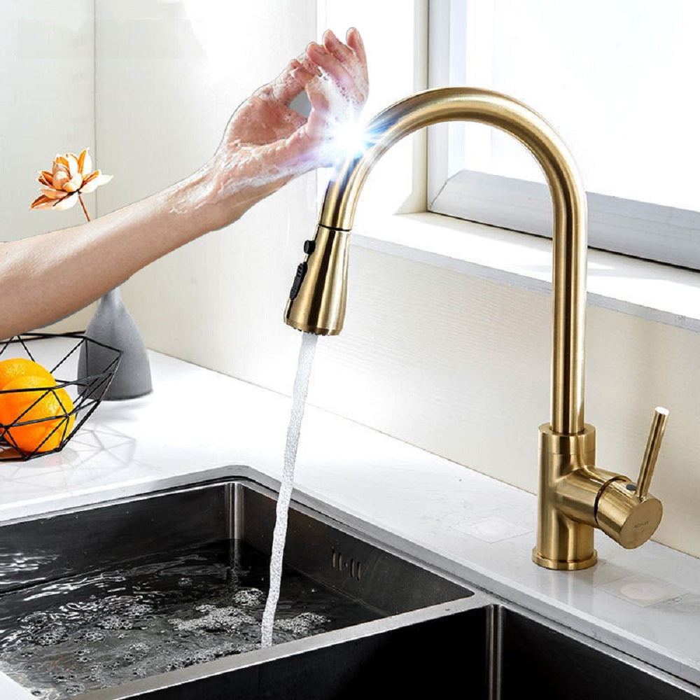 Gold Finish Touch Kitchen Sensor Faucet With Pull Down Sprayer ...