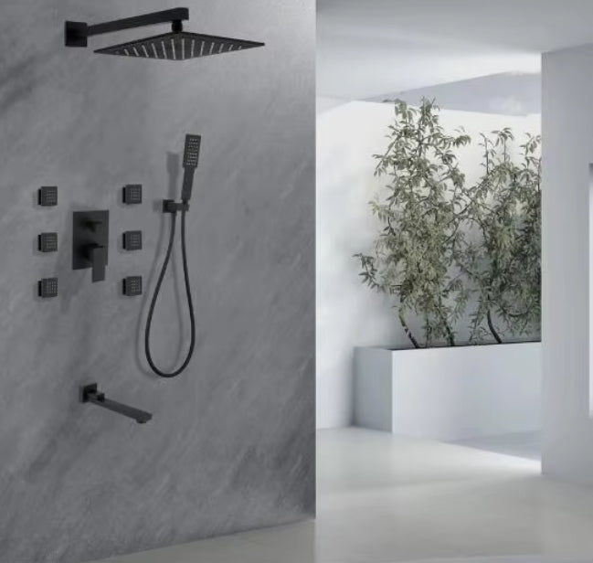Juno Wall-Mounted Brass Shower System with Full Body Jets and Single H ...
