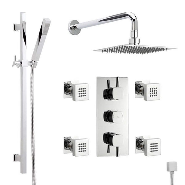 La Plata 8" Square Rainfall Head Three Outlet Thermostatic Shower ...