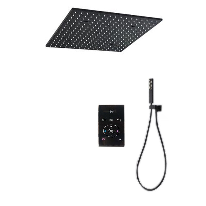 Juno Black Thermostatic Digital Shower System Touch Panel Kit 20" Rain ...