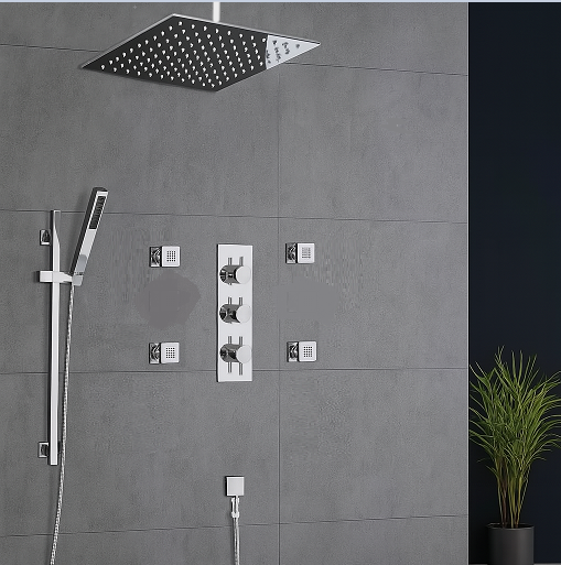 4 Jetted Body Massage Shower System with Rain Shower Head / Hand Shower ...