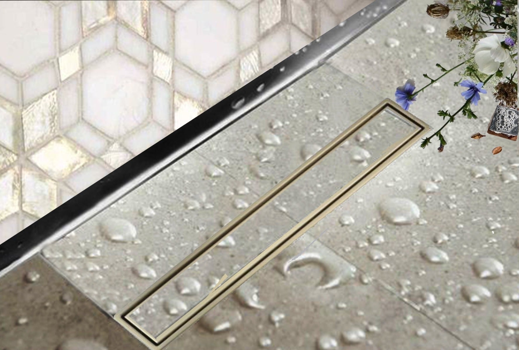 Juno Brushed Gold 30 inches Long Linear Concealed Floor Drain System ...
