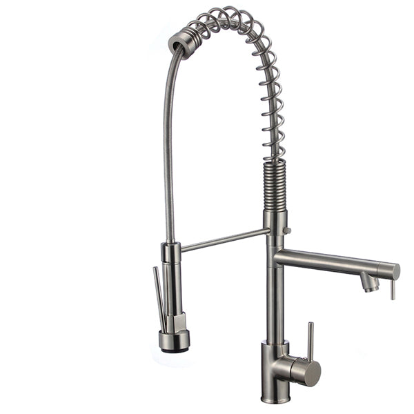 Juno Brushed Nickel Kitchen Faucet with Pull Out Sprayer & Dual Water ...
