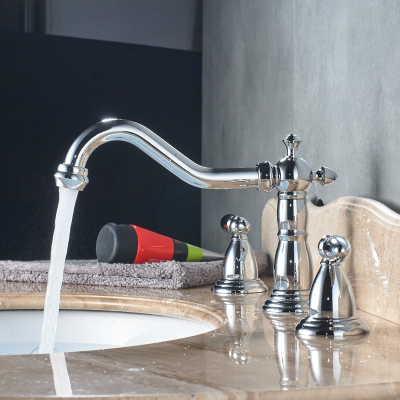 Luxury Dual Handle Deck Mount Long Neck Bathroom Faucet – JunoShowers