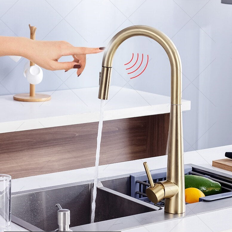 New Modern Design Brushed Gold Finish Touch Kitchen Faucet Deck Mount ...