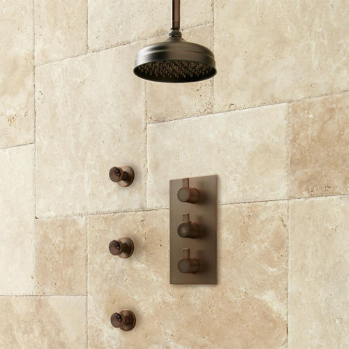 Oil Rubbed Bronze Shower System with Rainfall Round Shower Head - 3 ...