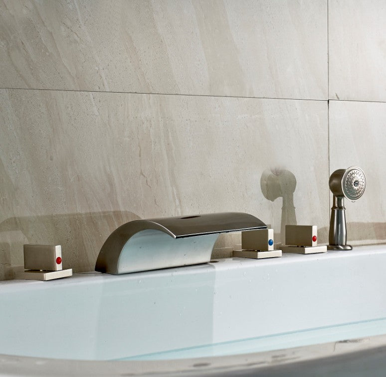 Rectangle Triple Handle Bathtub Waterfall Faucet - Handheld Shower ...