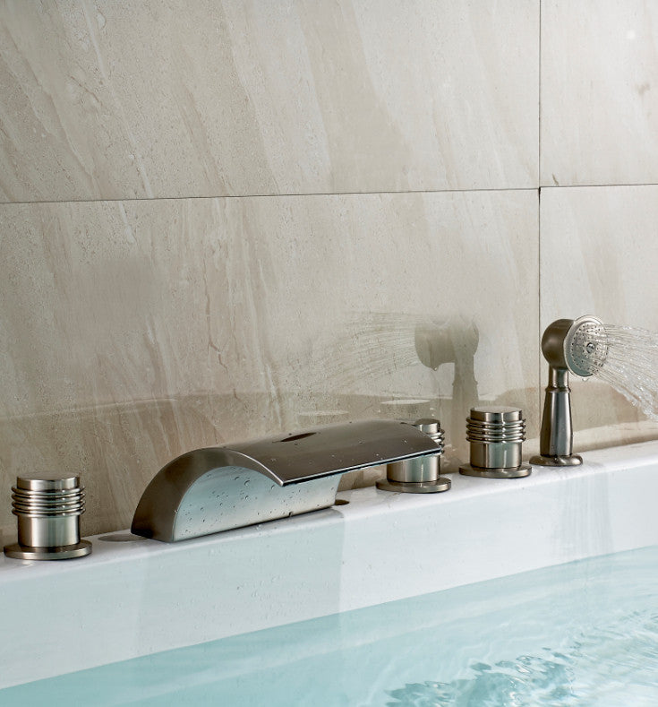 Juno Monora Triple Handle Waterfall Roman Tub Faucet with Hand Shower ...