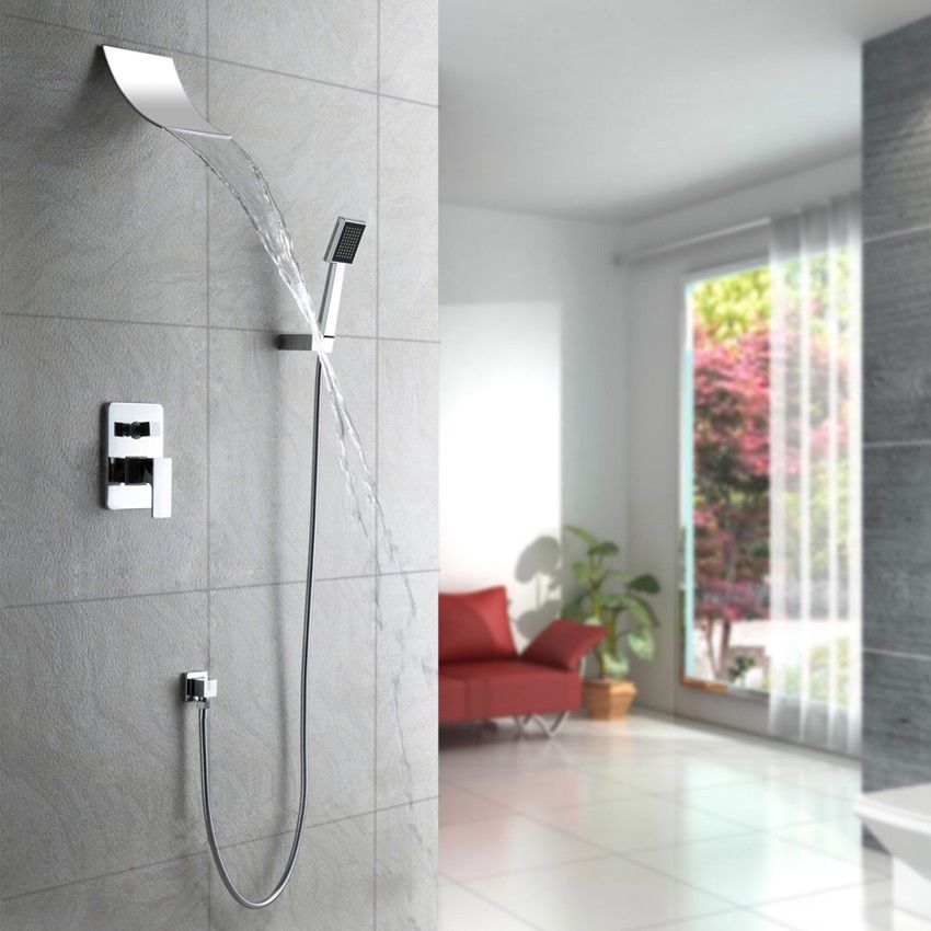 Wall Mount Waterfall Chrome Finish Shower Faucet with Hand Held Shower ...