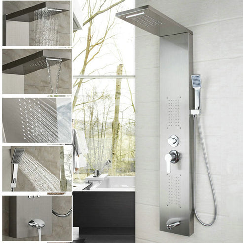 Wall Mounted Steel Shower Panel With Massage System & Spout – JunoShowers