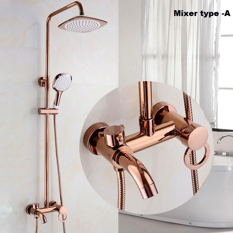 Juno Classy Rose Gold 8" Rainfall Shower Set With 3 Function Mixer Valve