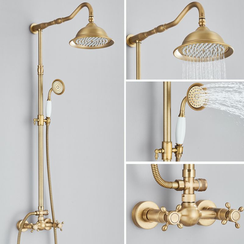 Juno Brushed Gold Shower Faucets Set Wall Mount Rainfall Shower