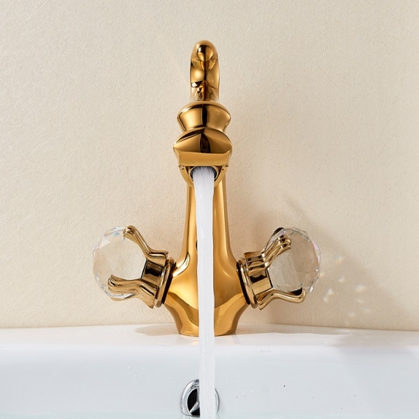 Juno Dragon Deck Mount Dual Crystal Handle Bathroom Faucet