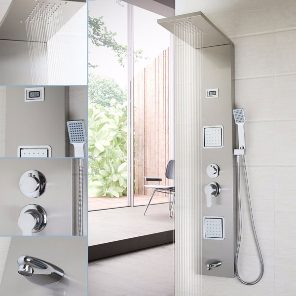 Stainless Steel Shower Massage Bath Waterfall Wall Mounted Shower Tower