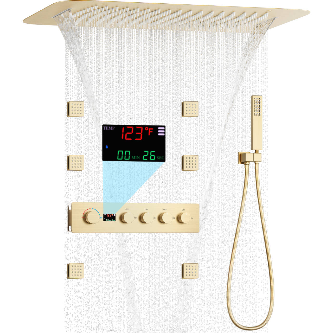 Juno Digital Display Thermostatic Shower System, Rainfall Shower Faucet ...
